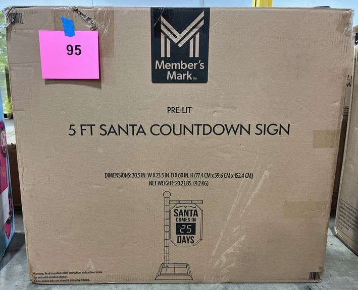 PRE LIT 5FT SANTA COUNTDOWN SIGN IN BOX - Earl's Auction Company