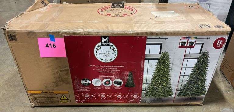 9FT PRE LIT SPRUCE PINE TREE IN BOX - Earl's Auction Company