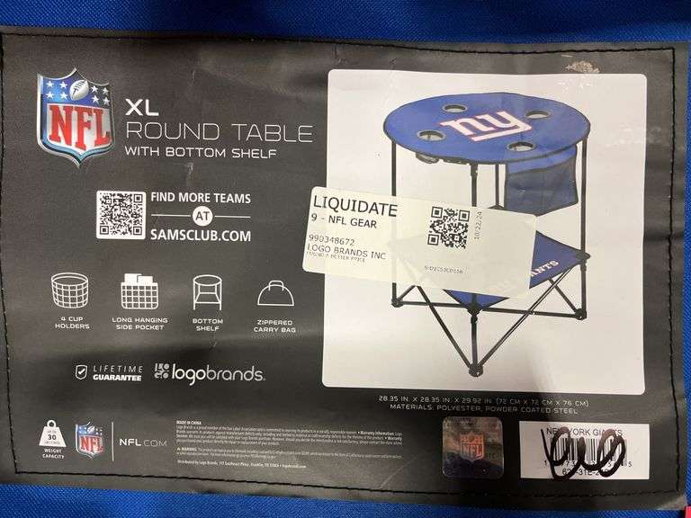 (2) NFL XL ROUND FOLDING TABLES IN BAGS - ARIZONA & NEW YORK - Earl's ...