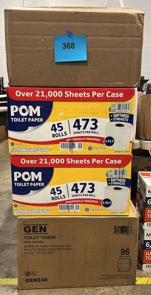 (4) BOXES OF TOILET PAPER - POM & GEN - Earl's Auction Company