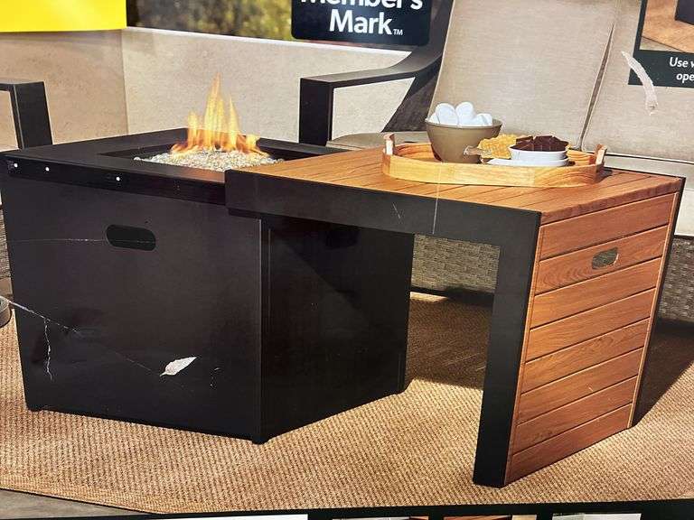 31" GAS FIRE PIT W/ SLIDING TABLE IN BOX - Earl's Auction Company