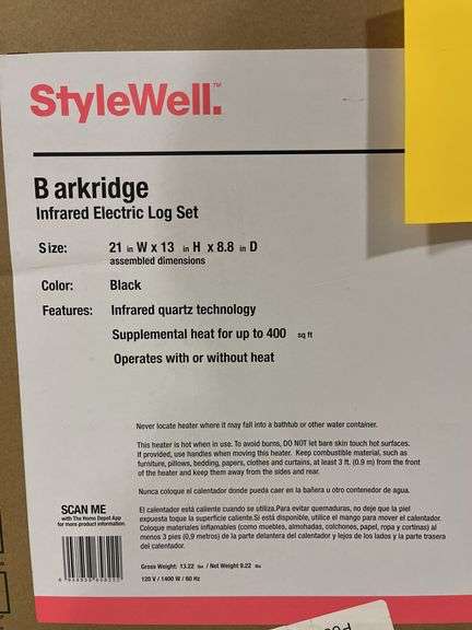 STYLEWELL BARKRIDGE INFRARED ELECTRIC LOG SET IN BOX - Earl's Auction Company