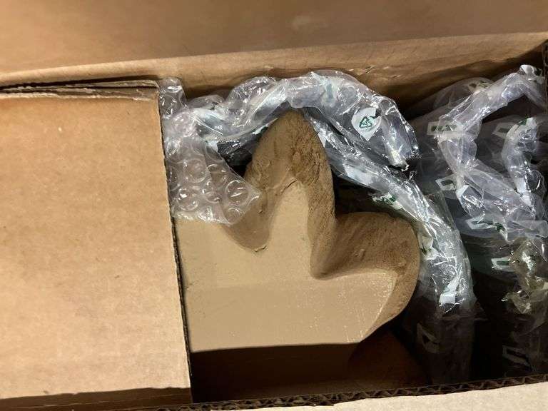 3PC DECORATIVE RESIN TREES & (3) 9FT GOLD CYPRESS GARLANDS IN BOXES ...
