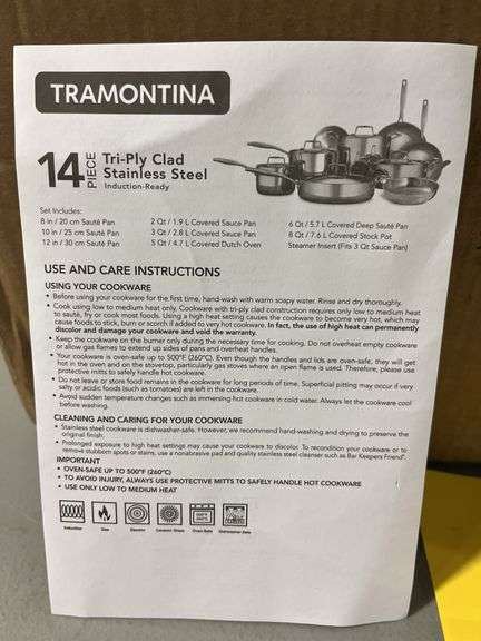 TRAMONTINA 14PC COOKWARE SET IN BOX - Earl's Auction Company
