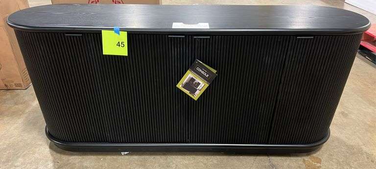 CALLEN WOOD TV CONSOLE - BLACK - Earl's Auction Company