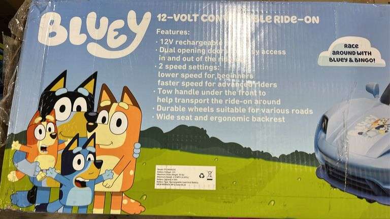 KIDS BLUEY 12V CONVERTIBLE RIDE ON IN BOX - Earl's Auction Company