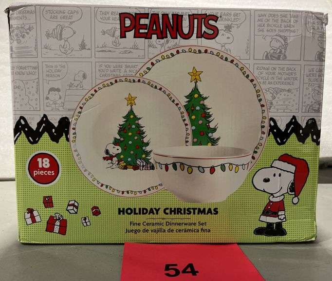 PEANUTS 18PC HOLIDAY CHRISTMAS FINE CERAMIC DINNERWARE SET IN BOX ...