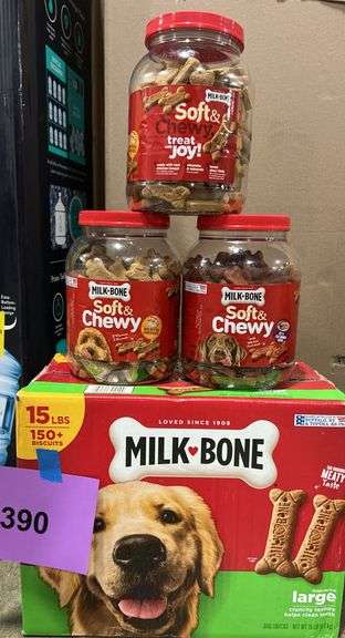 BOX OF MILK BONE DOG TREATS & (3) JARS - Earl's Auction Company