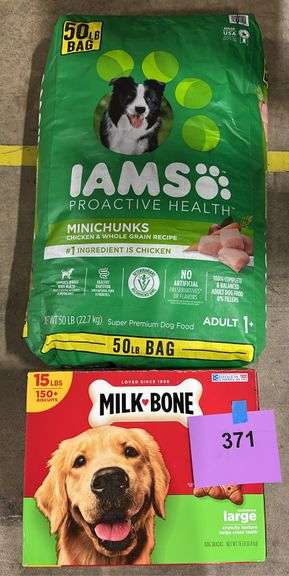 2PC DOG FOOD LOT - MILK BONE & IAMS - Earl's Auction Company