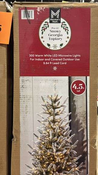 (2) PRE-LIT SNOWY GEORIGA TOPIARIES IN BOX - Earl's Auction Company
