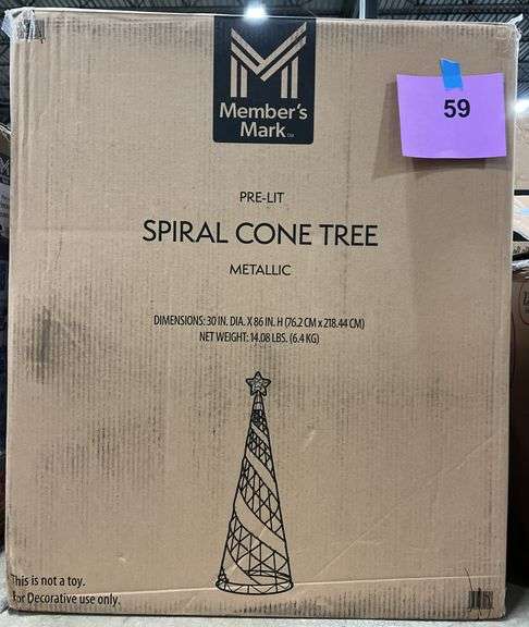 PRE LIT SPIRAL CONE TREE IN BOX - METALLIC - Earl's Auction Company