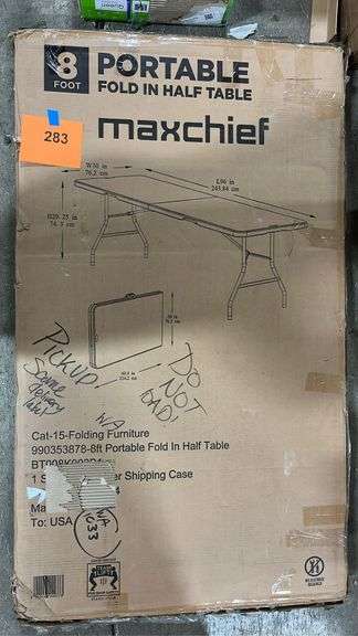 MAXCHIEF 8FT PORTABLE FOLD IN HALF TABLE IN BOX - Earl's Auction Company