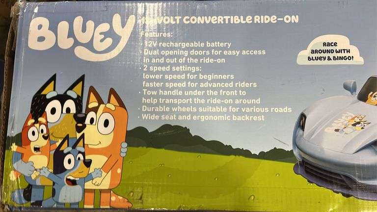 KIDS BLUEY 12V CONVERTIBLE RIDE ON IN BOX - Earl's Auction Company