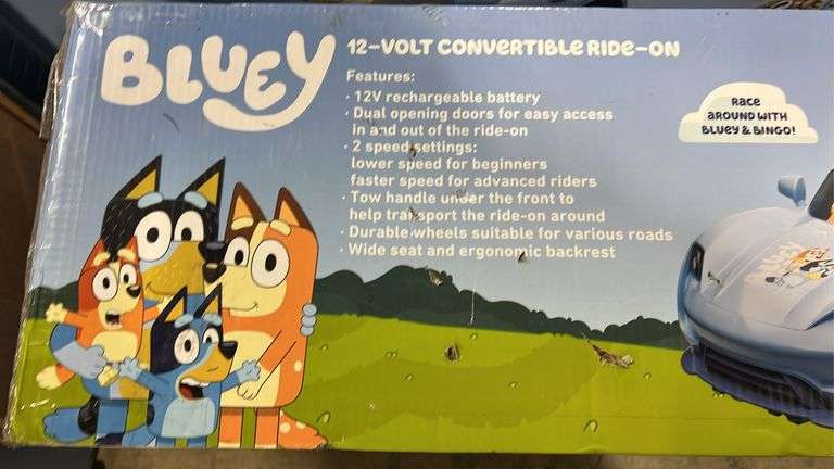 KIDS BLUEY 12V CONVERTIBLE RIDE ON IN BOX - Earl's Auction Company