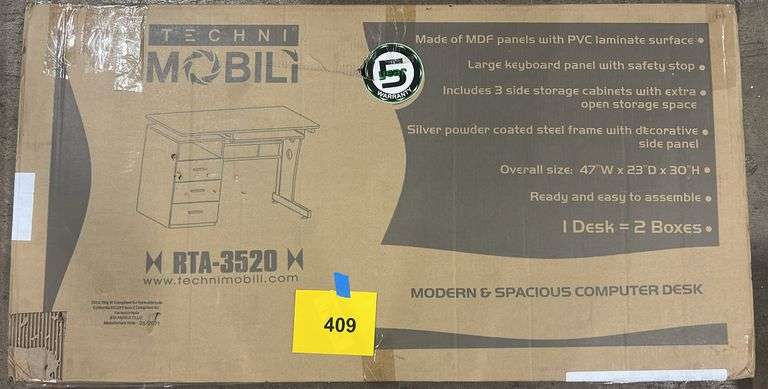 TECHNI MOBILI MODERN & SPACIOUS COMPUTER DESK IN BOX - Earl's Auction ...