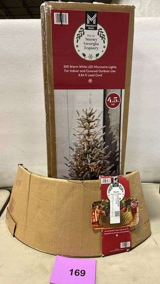 PRE LIT SNOWY GEORGIA TOPIARY & METAL TREE COLLAR IN BOXES - Earl's ...