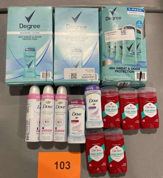 13PC DEODORANT LOT - OLD SPICE , DOVE & DEGREE - Earl's Auction Company 13PC DEODORANT LOT - OLD SPICE , DOVE & DEGREE - Earl's Auction Company