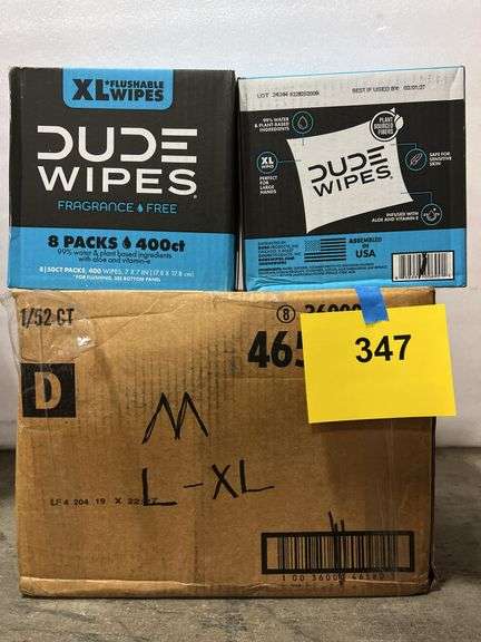 (2) BOXES OF DUDE WIPES & (1) BOX OF MENS DEPEND UNDERWEAR - SIZE L-XL ...