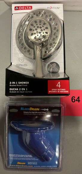 DELTA SHOWER HEAD & KLEER DRAIN TOILET ADAPTER - Earl's Auction Company