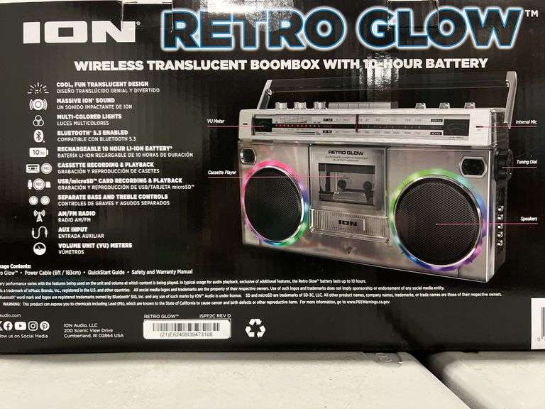 ION RETRO GLOW BLUETOOTH BOOMBOX IN BOX - Earl's Auction Company