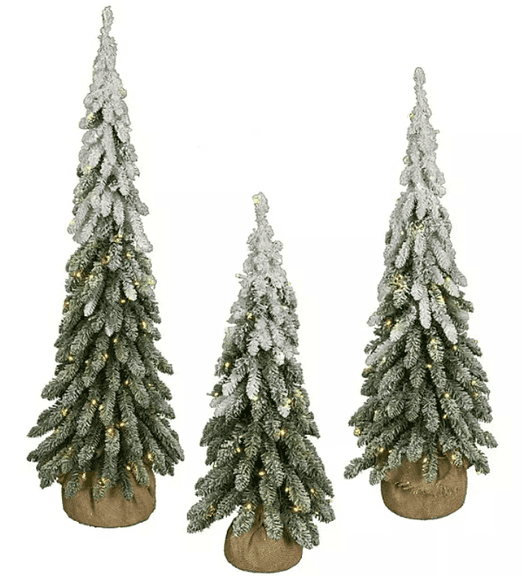 3PC PRE LIT FROSTED TREES IN BOX - FLOCKED - Earl's Auction Company