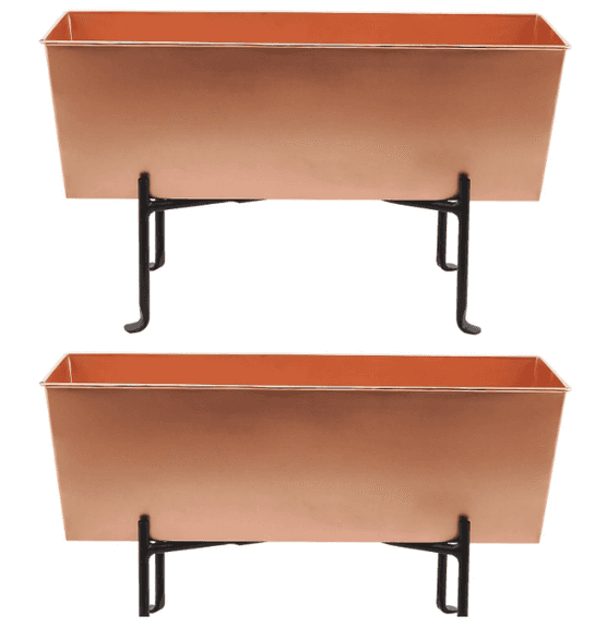 (2) COPPER FLOWER BOXES W/ FOLDING STANDS IN BOXES - Earl's Auction Company