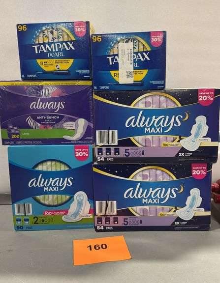 6PC LOT OF FEMININE HYGIENE ITEMS - ALWAYS & TAMPAX - Earl's Auction ...