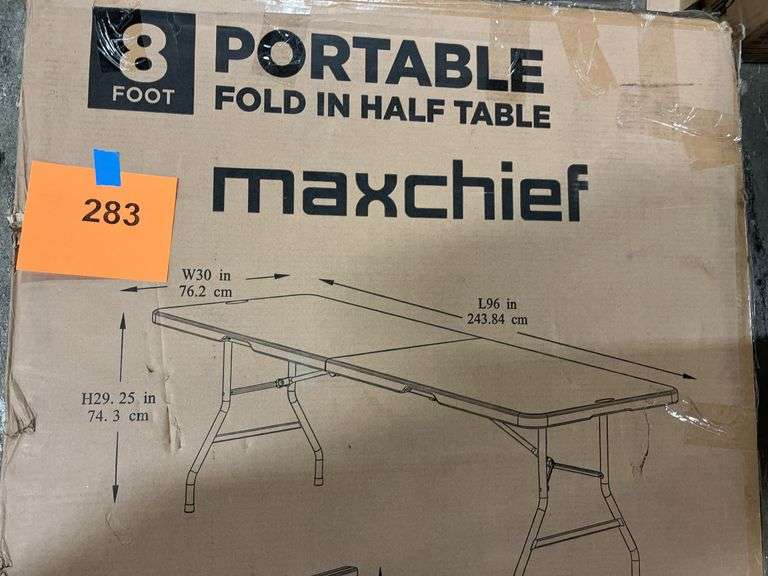 MAXCHIEF 8FT PORTABLE FOLD IN HALF TABLE IN BOX - Earl's Auction Company