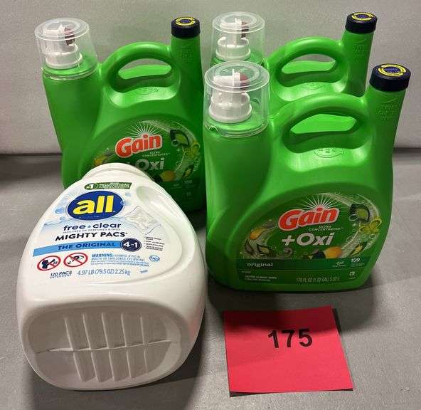 4PC LAUNDRY LOT - ALL PACS & GAIN DETERGENT - Earl's Auction Company