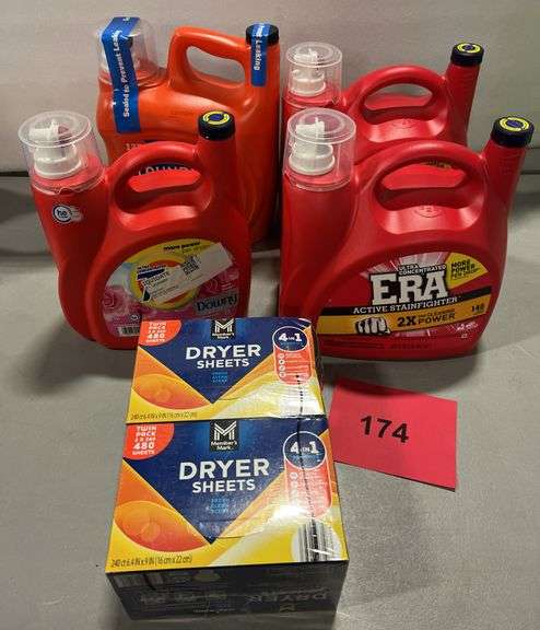 5PC LAUNDRY LOT - DETERGENT & DRYER SHEETS - Earl's Auction Company