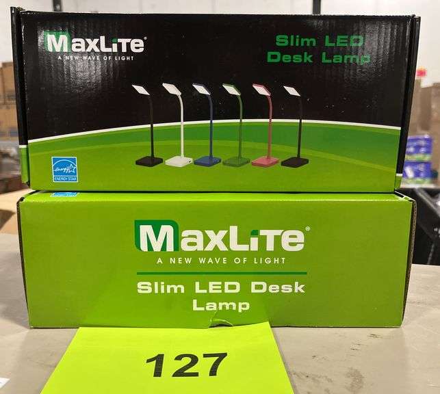 (2) MAXLITE SLIM LED DESK LAMPS IN BOXES - BLACK - Earl's Auction Company