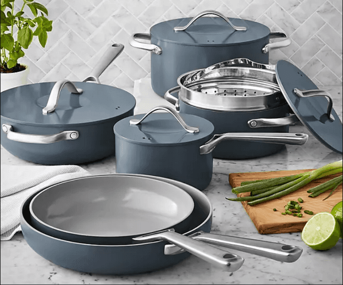11PC CERAMIC COOKWARE SET IN BOX - GREY - Earl's Auction Company