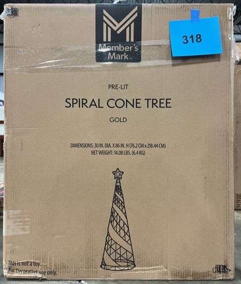 PRE LIT SPIRAL CONE TREE IN BOX - GOLD - Earl's Auction Company
