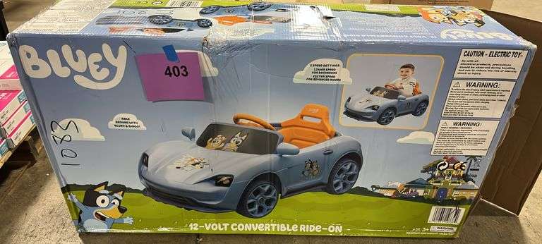 KIDS BLUEY 12V CONVERTIBLE RIDE ON IN BOX - Earl's Auction Company