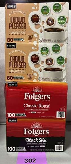 (4) BOXES OF K CUP COFFEE PODS - CROWD PLEASER & FOLGERS - Earl's ...