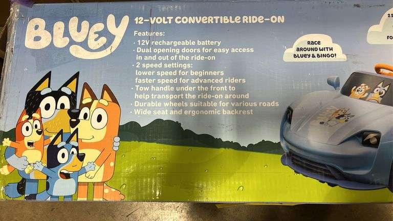 KIDS BLUEY 12V CONVERTIBLE RIDE ON IN BOX - Earl's Auction Company