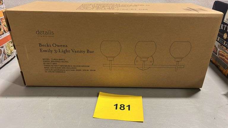 BECKI OWENS EMILY 3 LIGHT VANITY BAR IN BOX - Earl's Auction Company