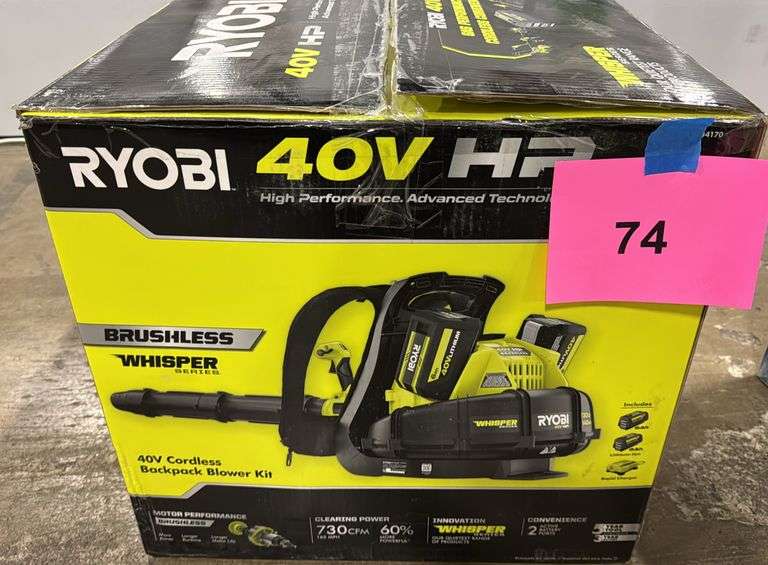 RYOBI 40V CORDLESS BACKPACK BLOWER KIT IN BOX - Earl's Auction Company