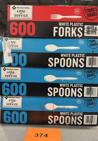 (4) BOXES OF PLASTIC CUTLERY - SPOONS & FORKS - Earl's Auction Company