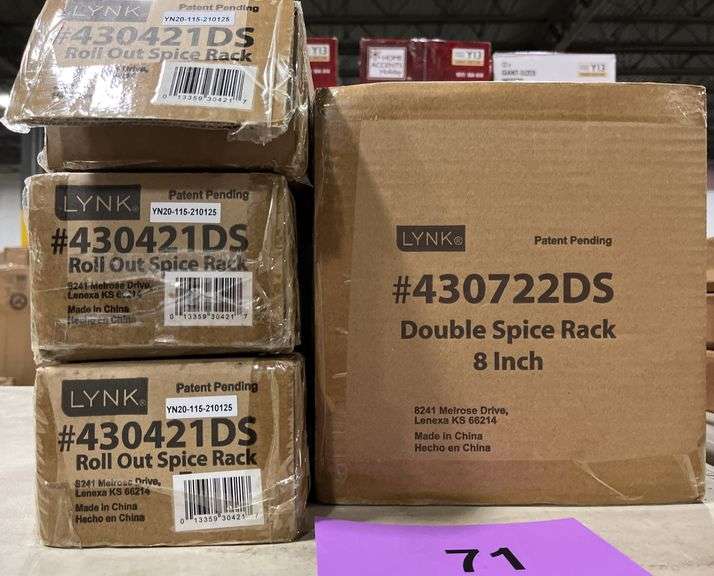 (4) LYNK SPICE RACKS IN BOXES - DOUBLE & ROLL OUT - Earl's Auction Company