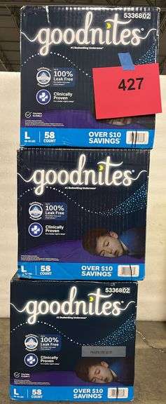 (3) BOXES OF GOODNITES KIDS UNDERWEAR - SIZE L - Earl's Auction Company
