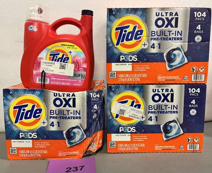 4PC TIDE DETERGENT LOT - LIQUID & PODS - Earl's Auction Company