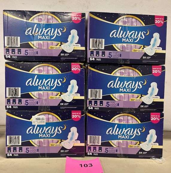 (6) BOXES OF ALWAYS MAXI PADS - Earl's Auction Company