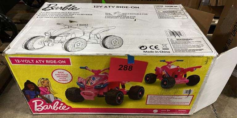 KIDS BARBIE 12V ATV RIDE ON IN BOX - Earl's Auction Company