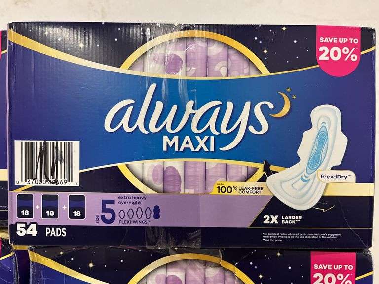 (6) BOXES OF ALWAYS MAXI PADS - Earl's Auction Company