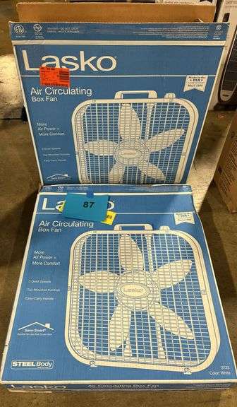 (2) LASKO AIR CIRCULATING BOX FANS IN BOXES - Earl's Auction Company