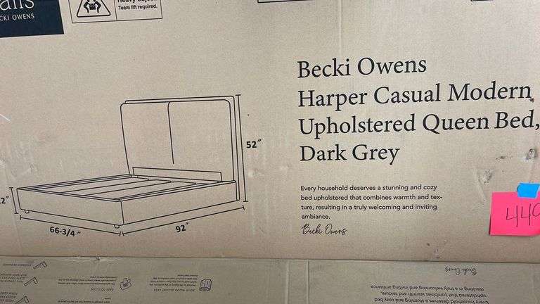 BECKI OWNENS HARPER UPHOLSTERED BED IN BOX - GREY - Earl's Auction Company