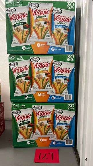 (3) BOXES OF VEGGIE STRAWS (30 PER BOX) - Earl's Auction Company