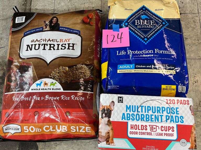 3PC DOG LOT - FOOD & PADS - Earl's Auction Company