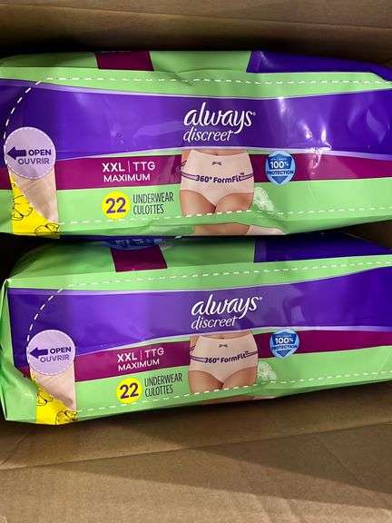 (4) BOXES OF ALWAYS DISCREET UNDERWEAR - Earl's Auction Company